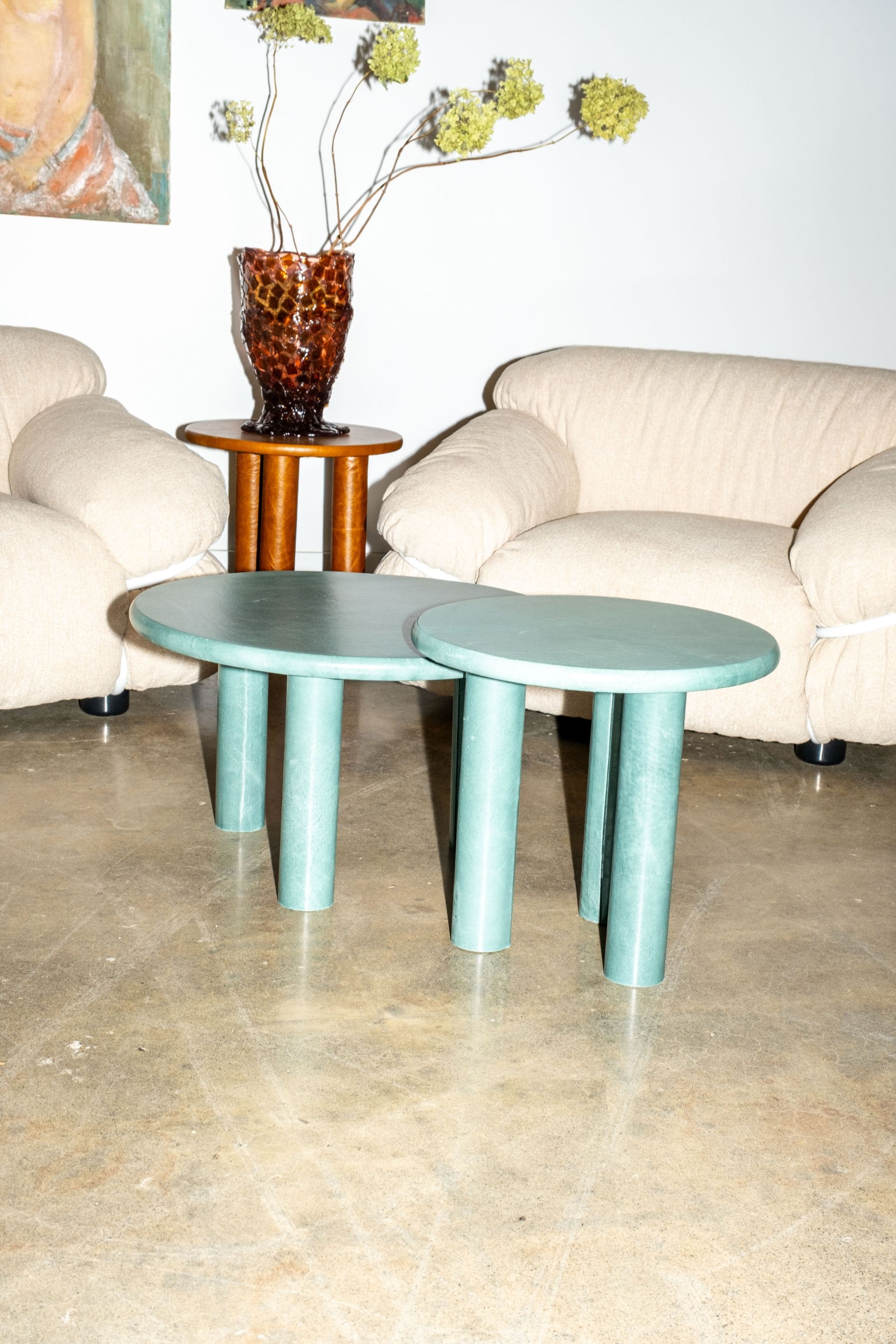 Leather Side Table, Teal Small | Bonne Choice