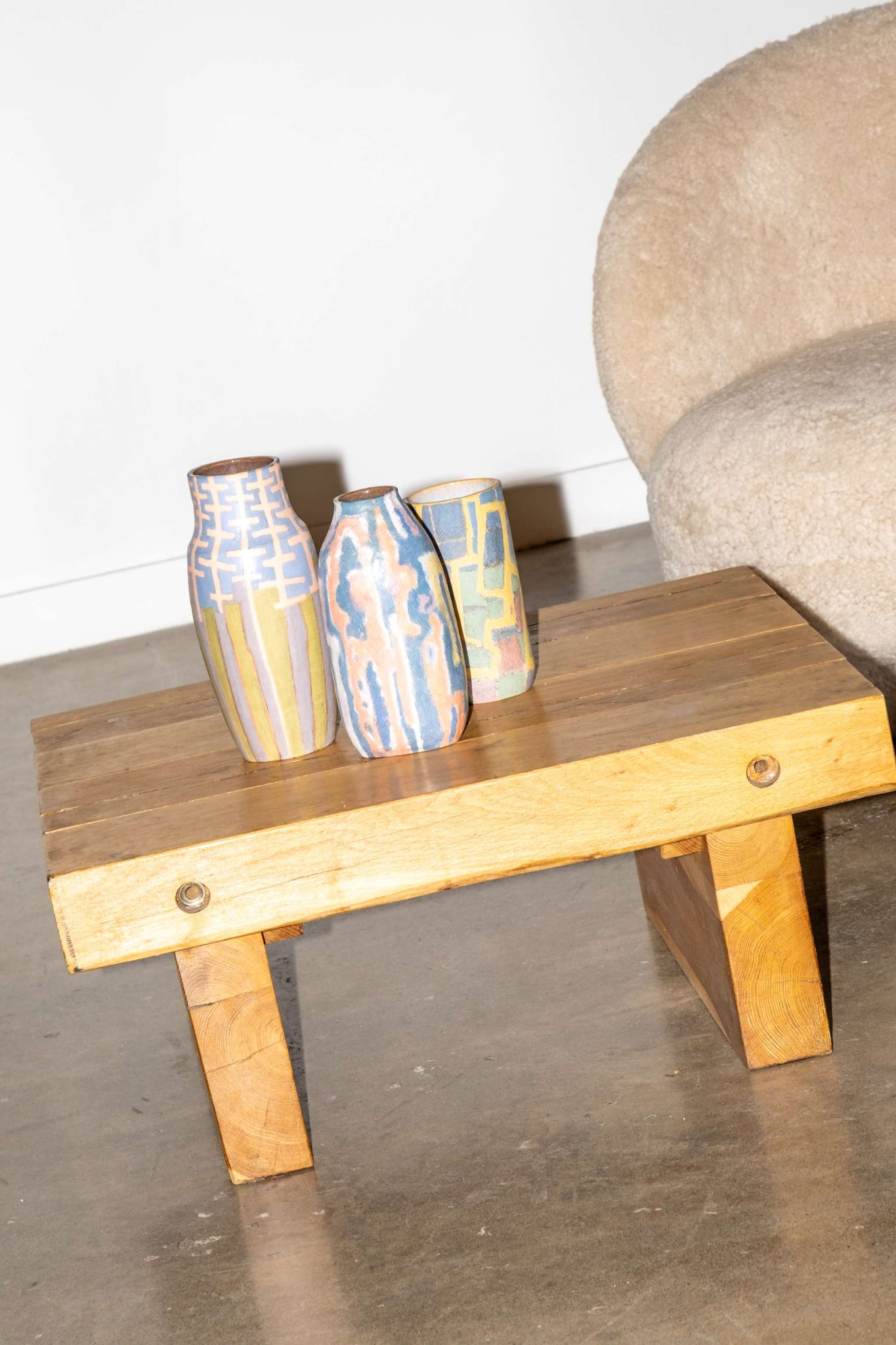 Vintage Low Square Belgian Wood Block Coffee Table | Bonne Choice