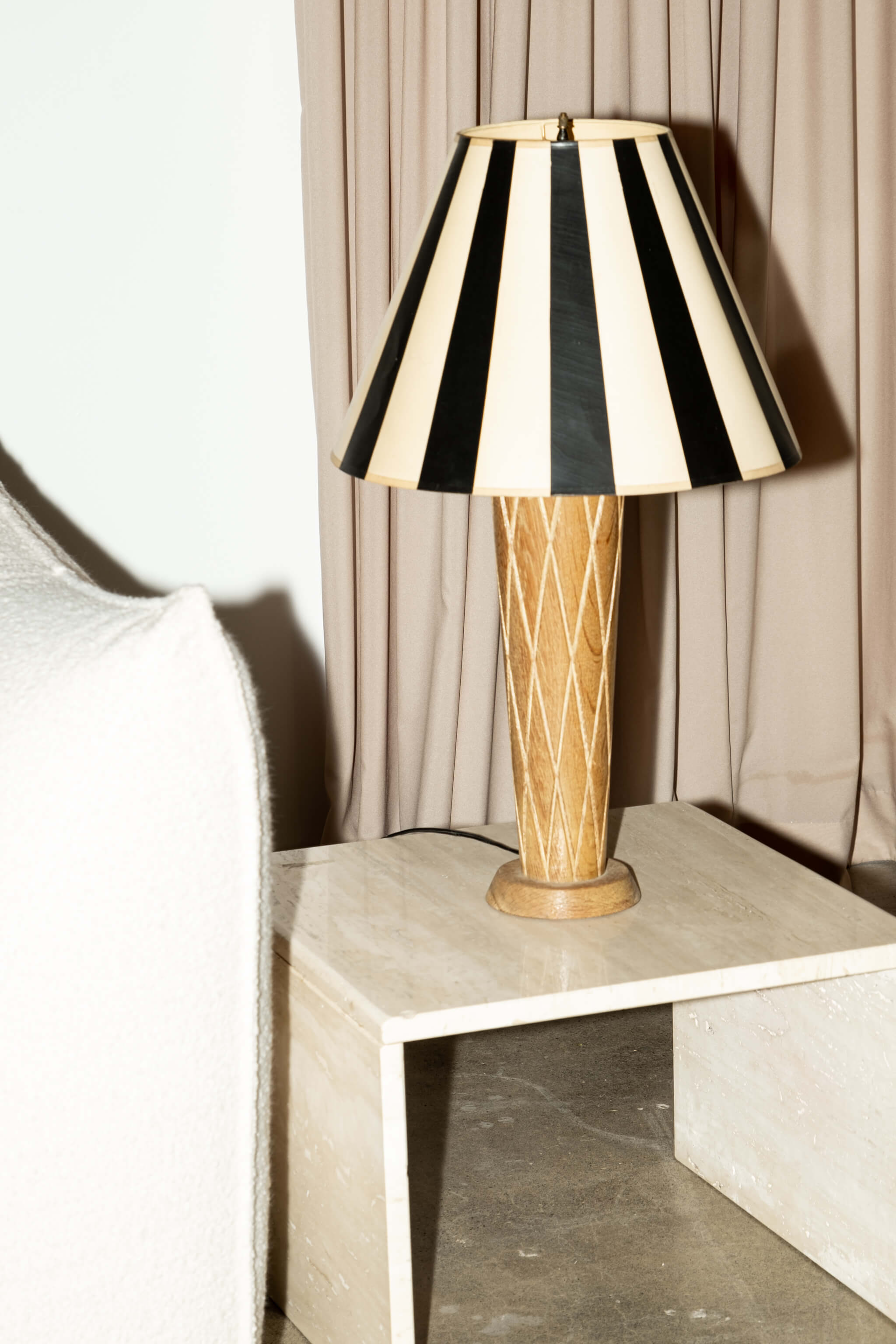 Carved Wood Lamp with Hand Painted Shade | Bonne Choice