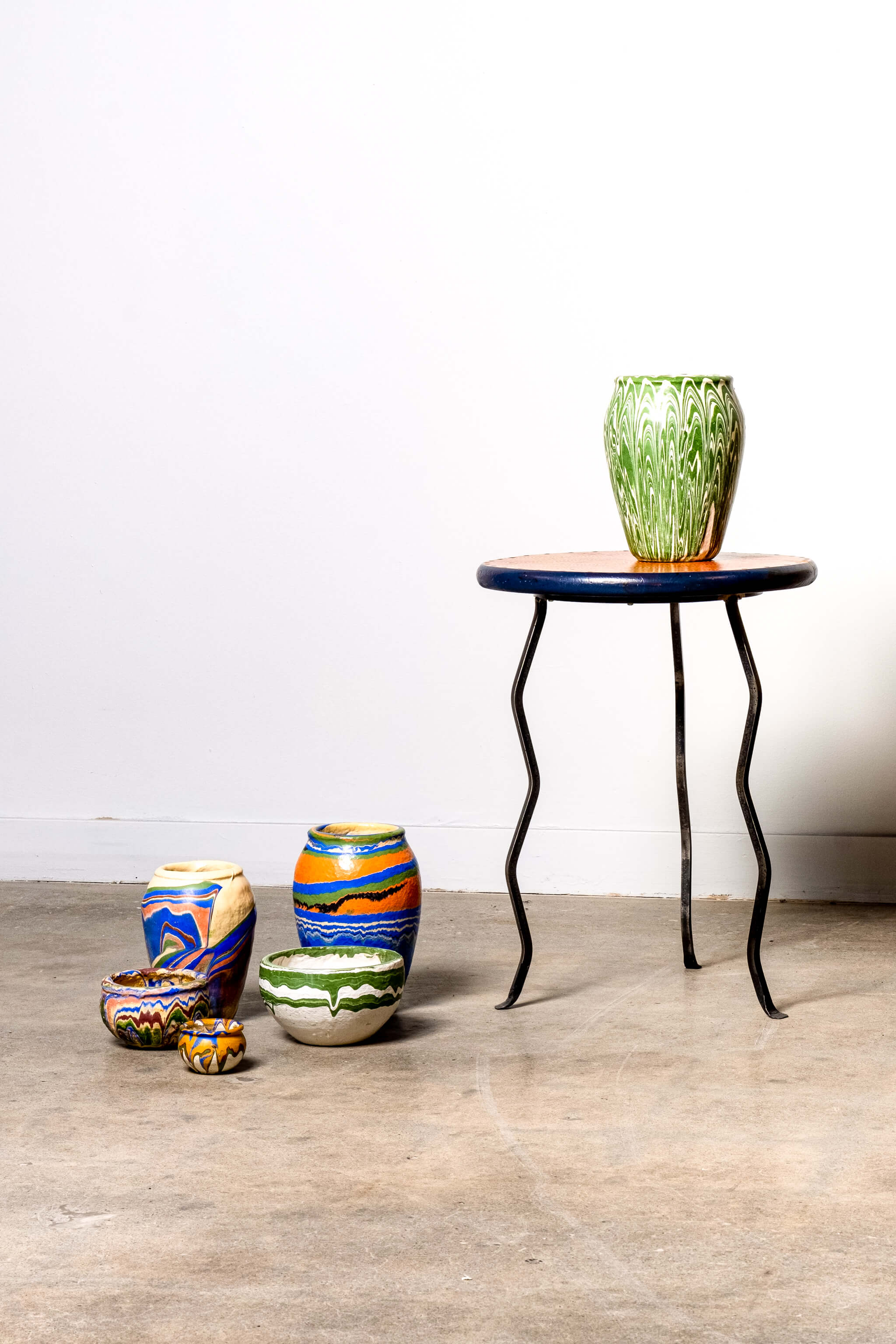 Artist Made Swirl Side Table with Wooden Top and Iron Legs | Bonne Choice