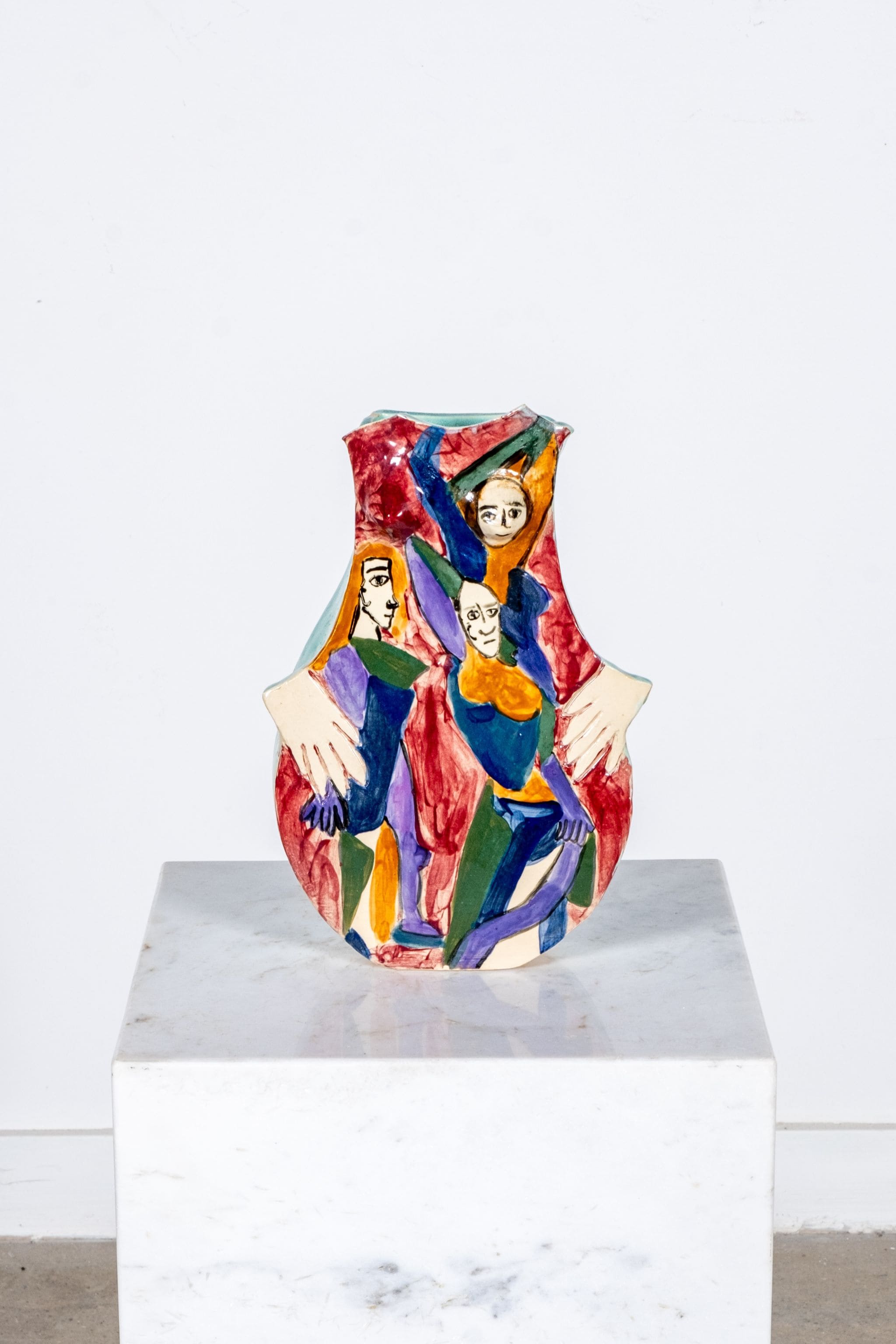 Ceramic Vessel With Painted Abstract Faces | Bonne Choice